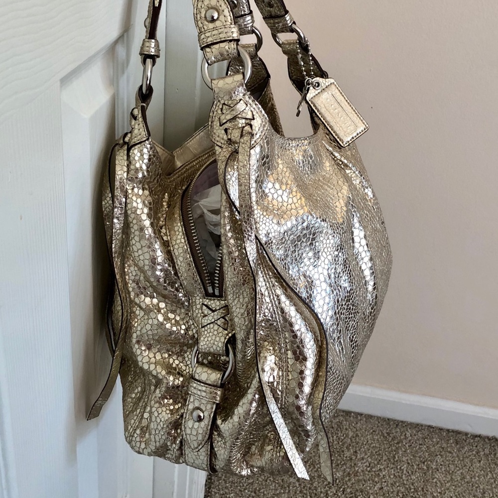 Coach Gold Snake-Embossed Leather Shoulder Bag - Gem